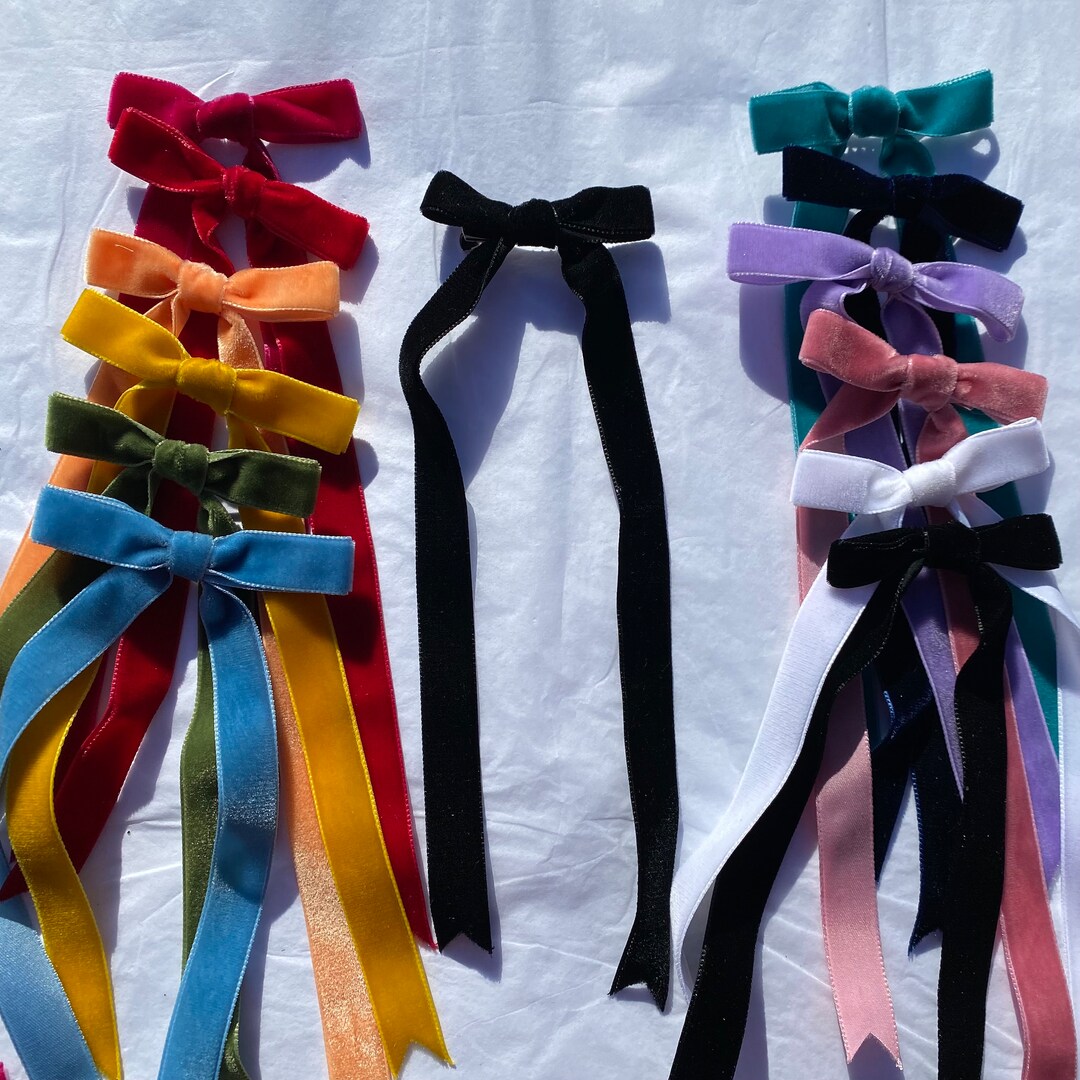 Black Long Tail Velvet Hair Ribbon | 18 Colours Available | Hair Bow ...