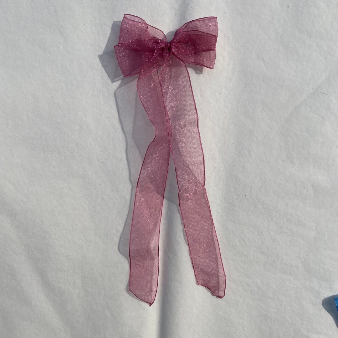 Dusky Pink Sheer Long Tail Satin Hair Ribbon | 9 Colours Available ...