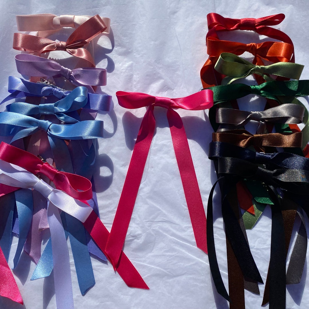 Cerise Pink Long Tail Satin Hair Ribbon | 16 Colours Available | Hair ...