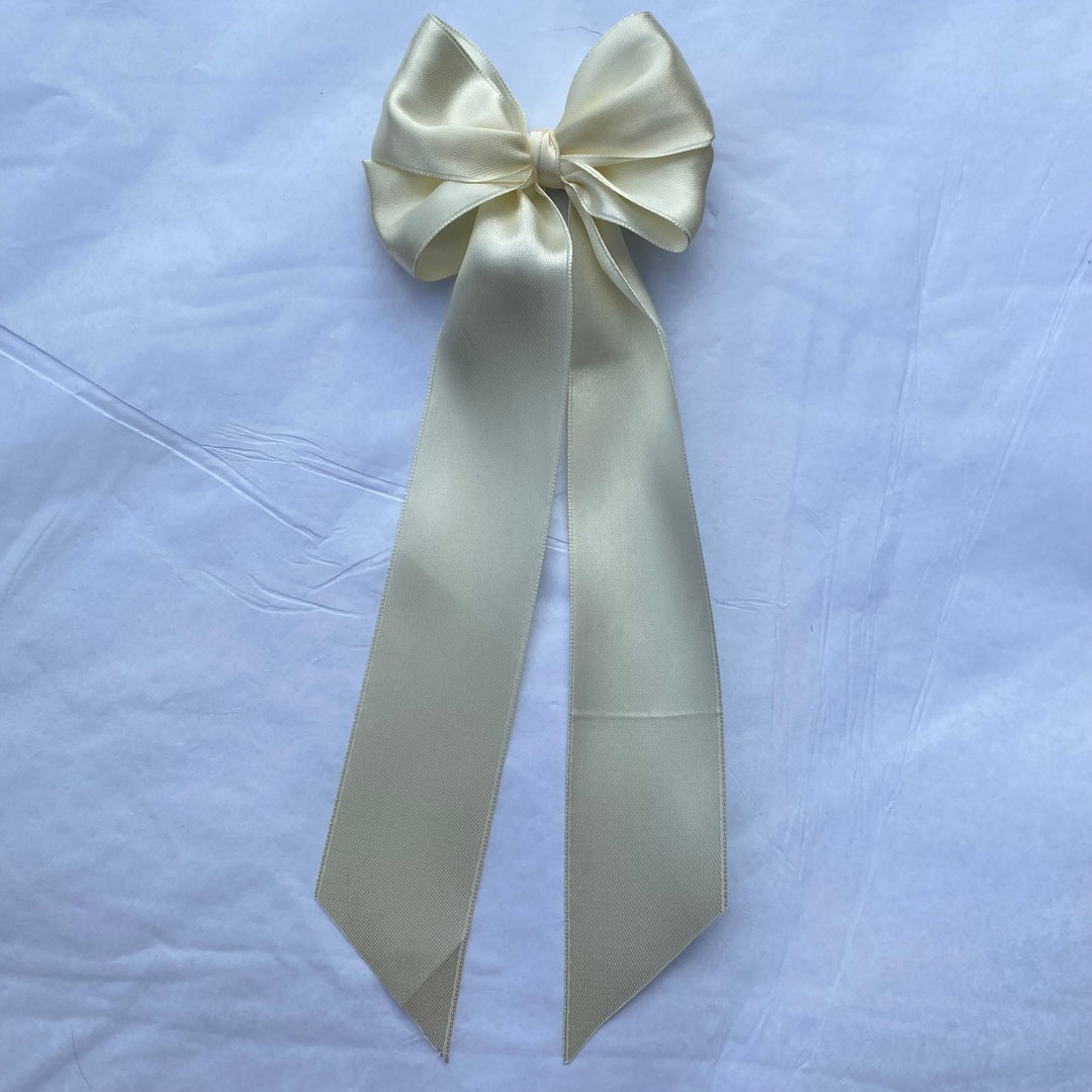 Ivory Long Tail Satin Hair Ribbon | 16 Colours Available | Large Hair ...