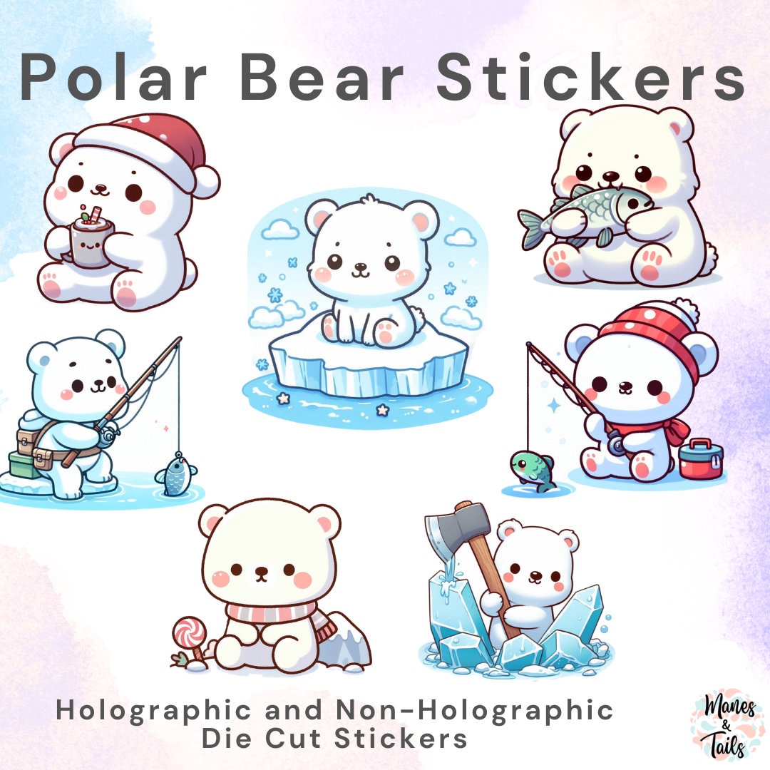 Polar Bear Stickers | 7 DESIGNS Plus HOLOGRAPHIC Finish | WATERPROOF ...
