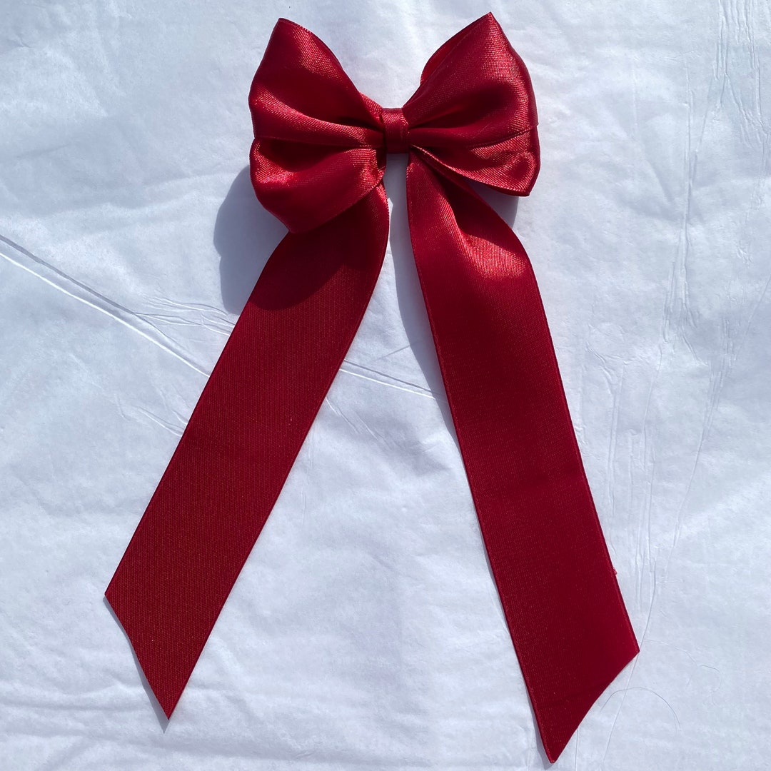 Wine Red Long Tail Satin Hair Ribbon | 16 Colours Available | Large ...