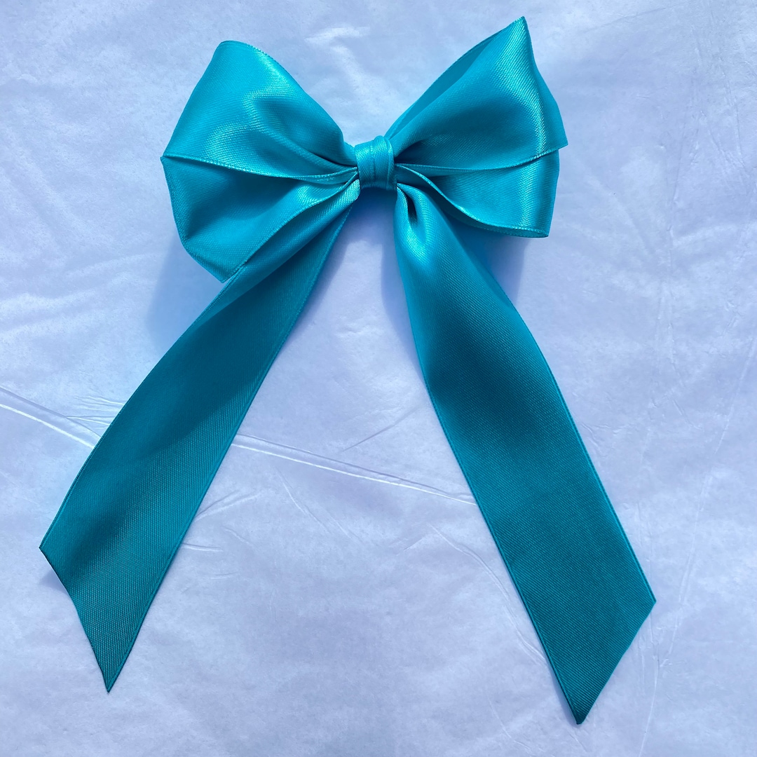 Cyan Blue Large Long Tail Satin Hair Ribbon | 16 Colours Available ...
