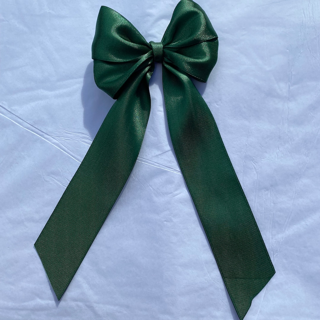 Forest Green Large Long Tail Satin Hair Ribbon | 16 Colours Available ...