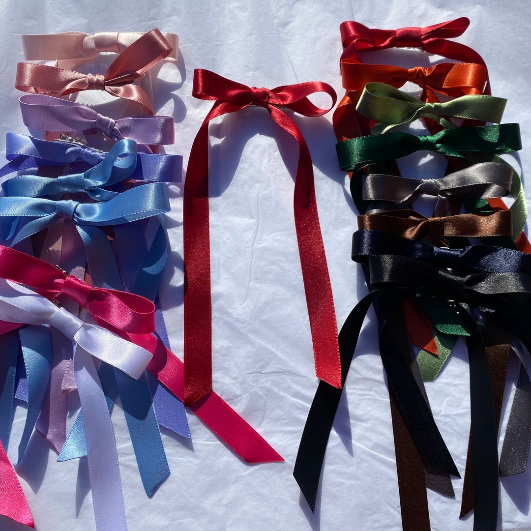 Red Long Tail Satin Hair Ribbon | 16 Colours Available | Hair Bow, Hair ...