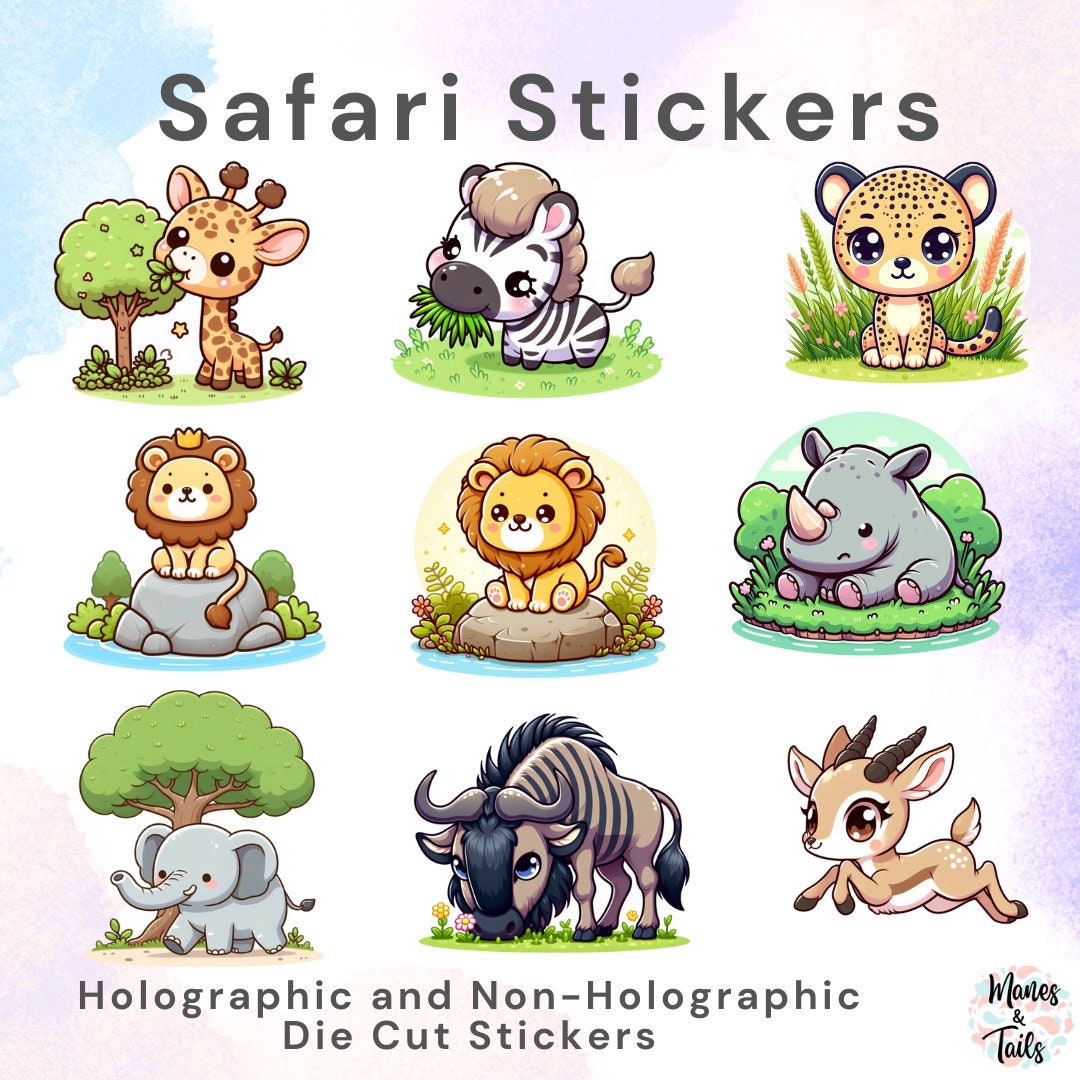 Safari Stickers | 9 DESIGNS Plus HOLOGRAPHIC Finish | WATERPROOF Die ...