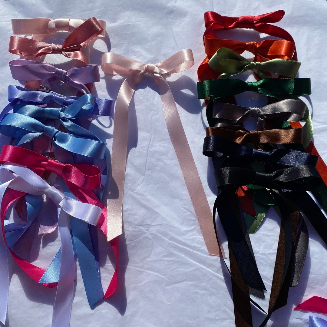 Baby Pink Long Tail Satin Hair Ribbon | 16 Colours Available | Hair Bow ...