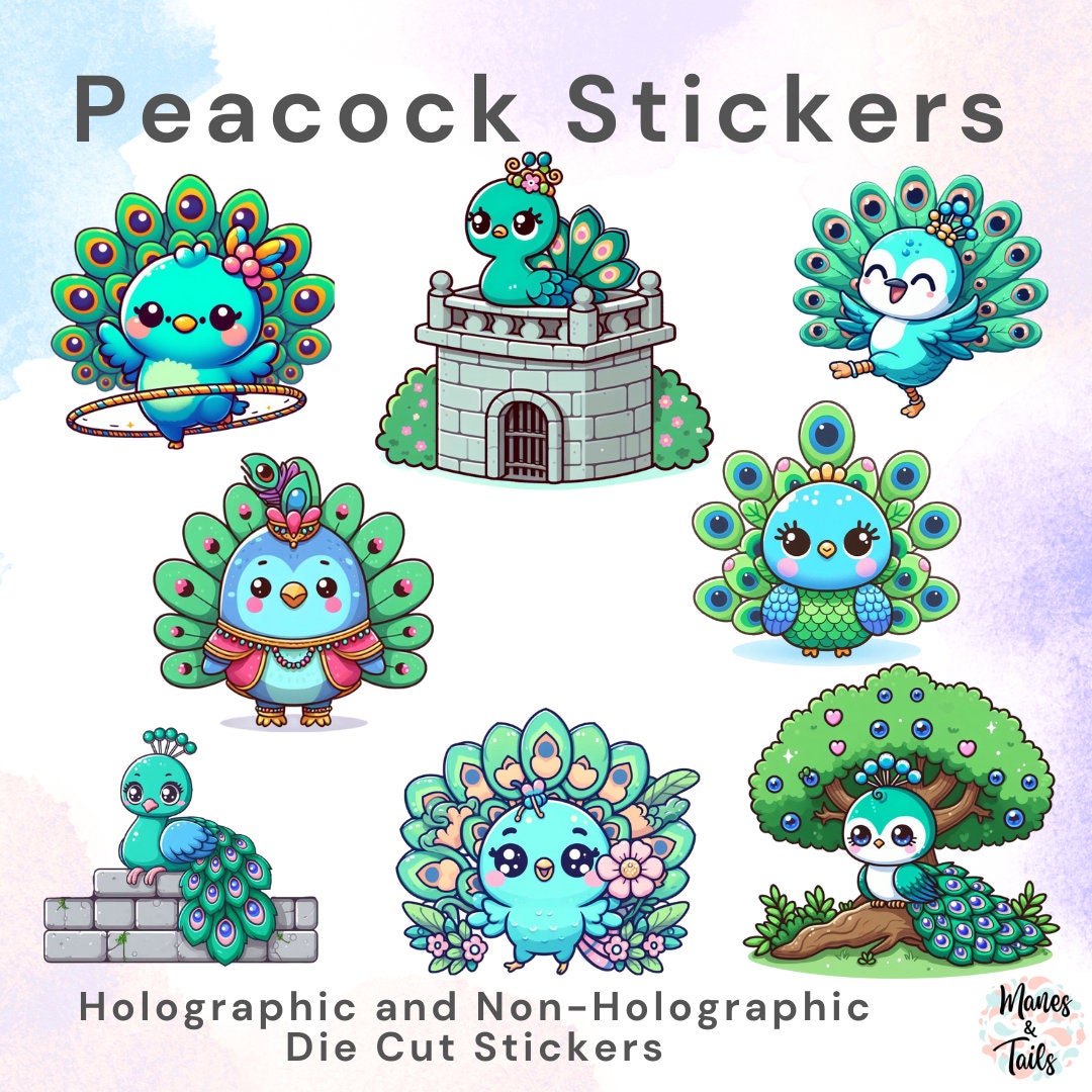 Peacock Stickers | 8 DESIGNS Plus HOLOGRAPHIC Finish | WATERPROOF Die ...