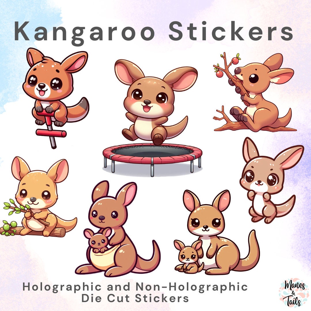 Kangaroo Stickers | 7 DESIGNS Plus HOLOGRAPHIC Finish | WATERPROOF Die ...
