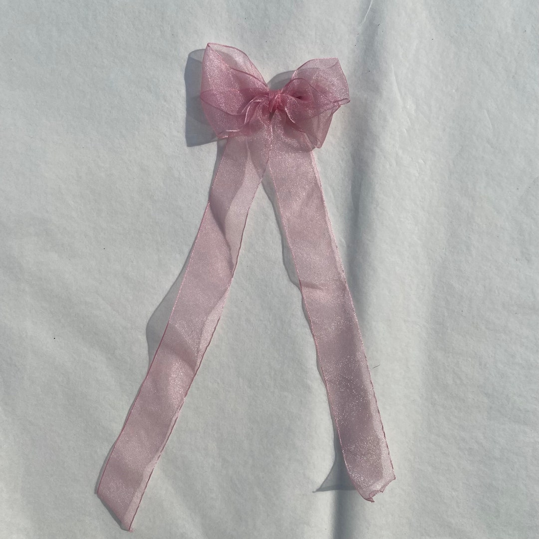 Light Pink Sheer Long Tail Satin Hair Ribbon | 9 Colours Available ...