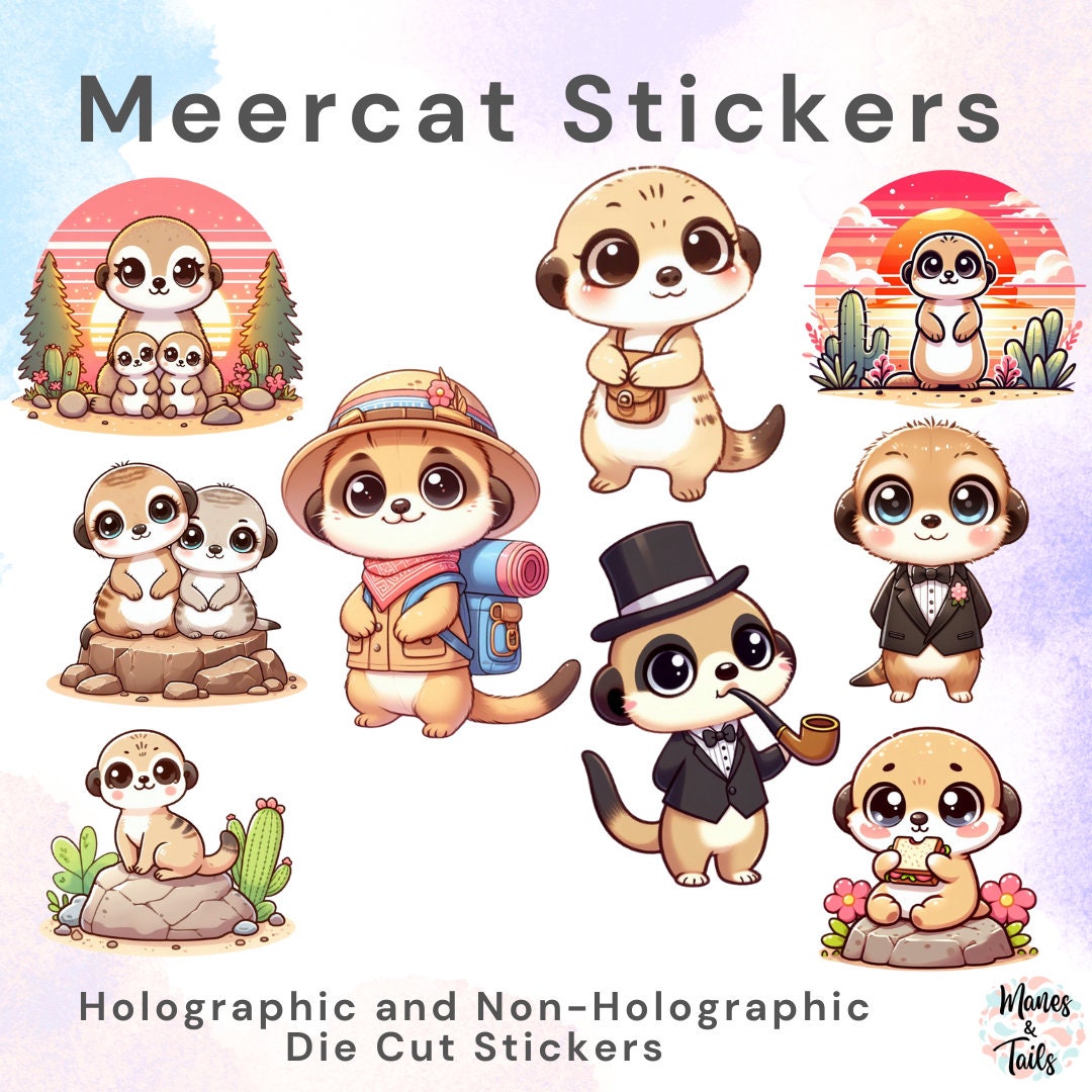 Meerkat Stickers | 9 DESIGNS Plus HOLOGRAPHIC Finish | WATERPROOF Die ...