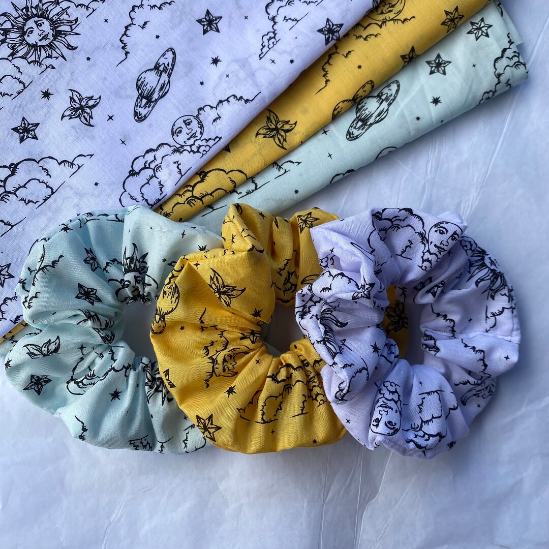Celestial Scrunchies | Moon and Stars, Horoscope Gifts, Space Scrunchie ...