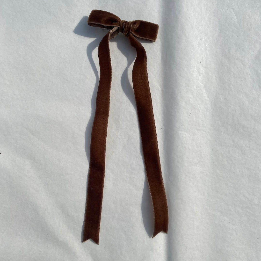 Chocolate Brown Long Tail Velvet Hair Ribbon | 18 Colours Available ...