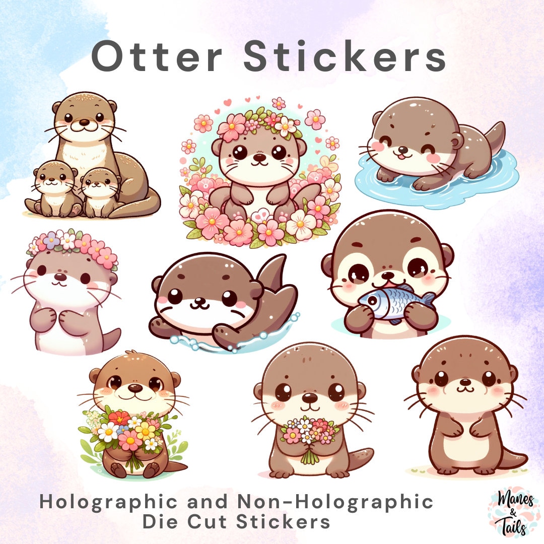 Otter Stickers | 9 DESIGNS Plus HOLOGRAPHIC Finish | WATERPROOF Die Cut ...