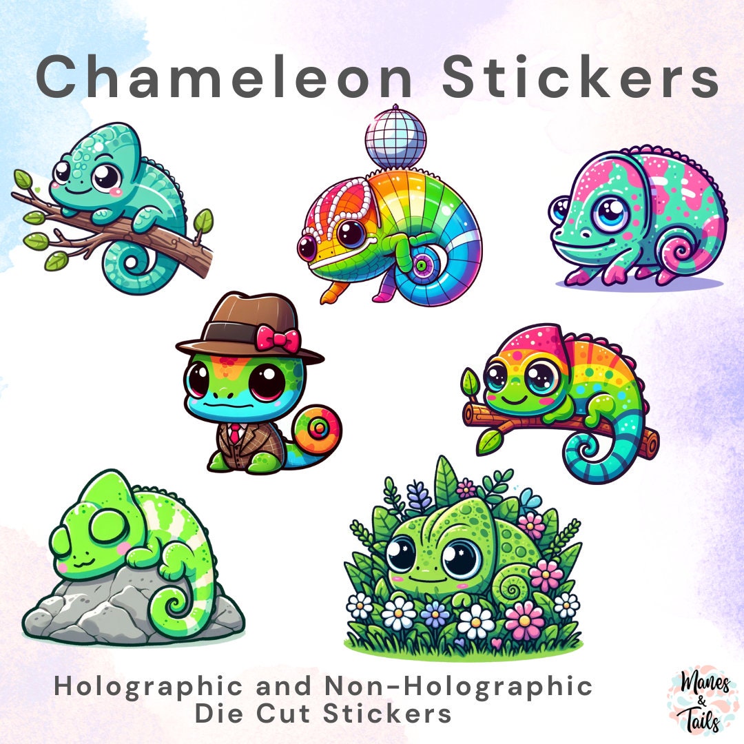 Chameleon Stickers | 9 DESIGNS Plus HOLOGRAPHIC Finish | WATERPROOF Die ...