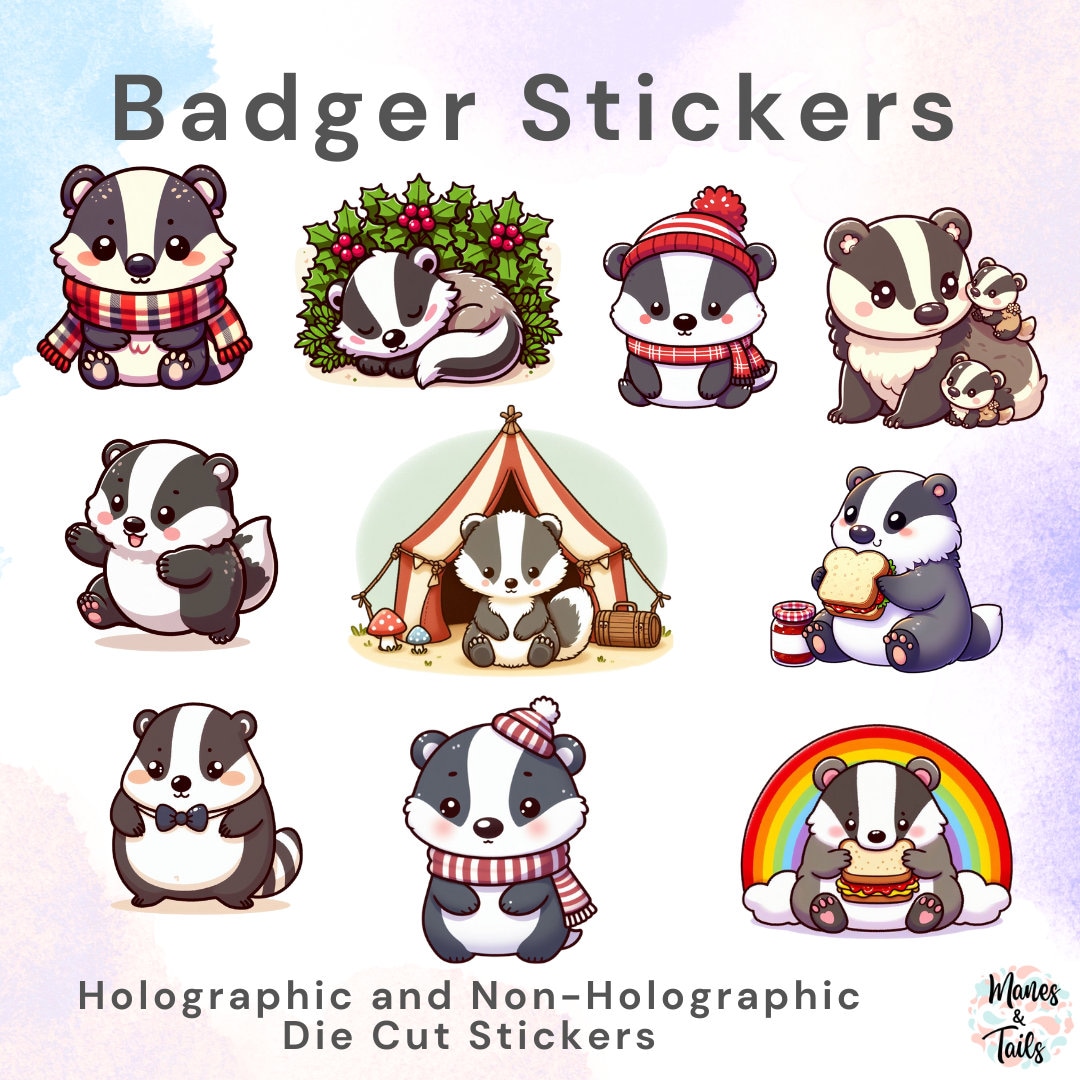 Badger Stickers | 10 DESIGNS Plus HOLOGRAPHIC Finish | WATERPROOF Die ...
