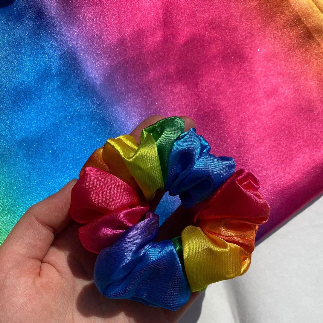 RAINBOW Satin Scrunchie | Scrunchy, Satin, Satin Silk, Satin Scrunchie ...