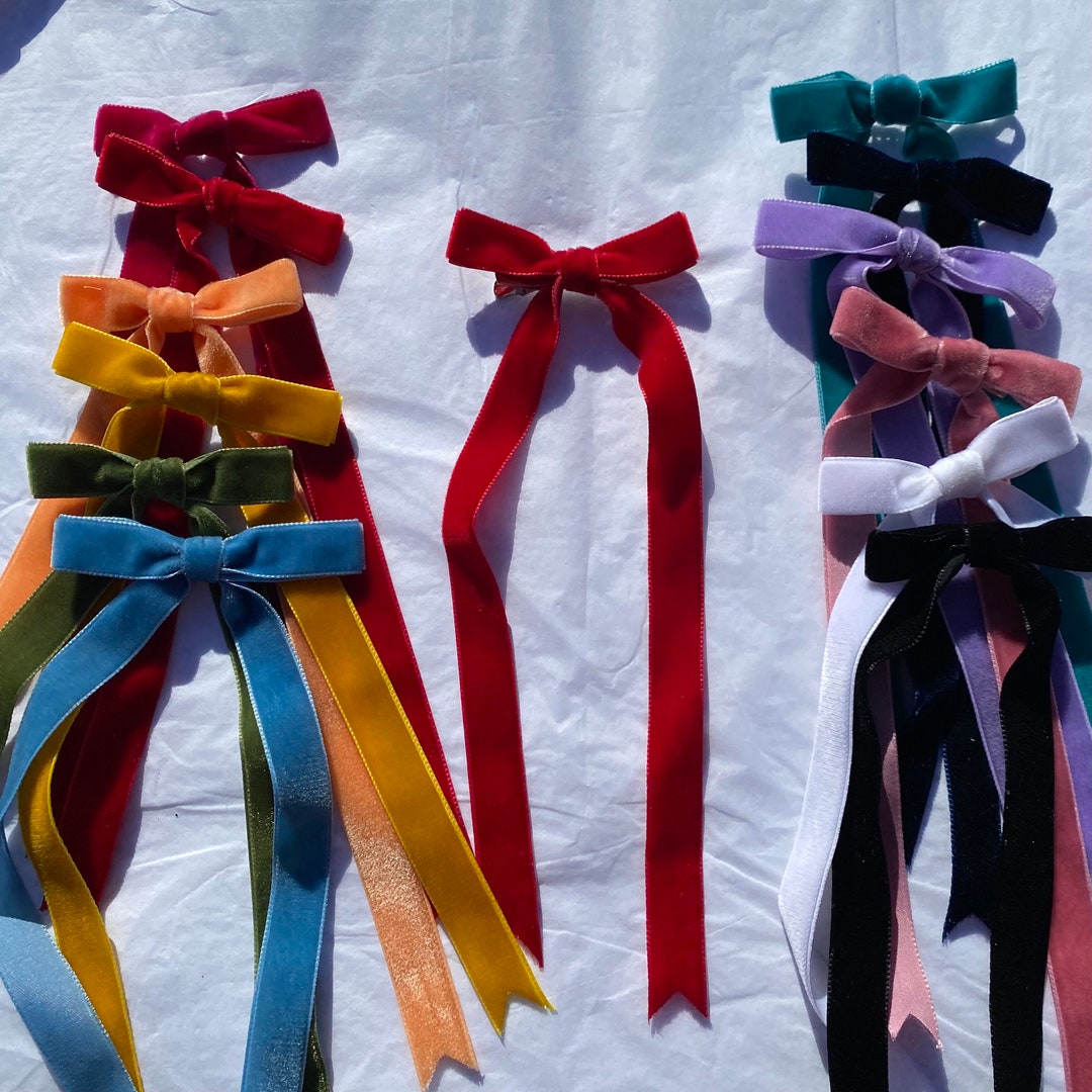 Red Long Tail Velvet Hair Ribbon | 18 Colours Available | Hair Bow ...