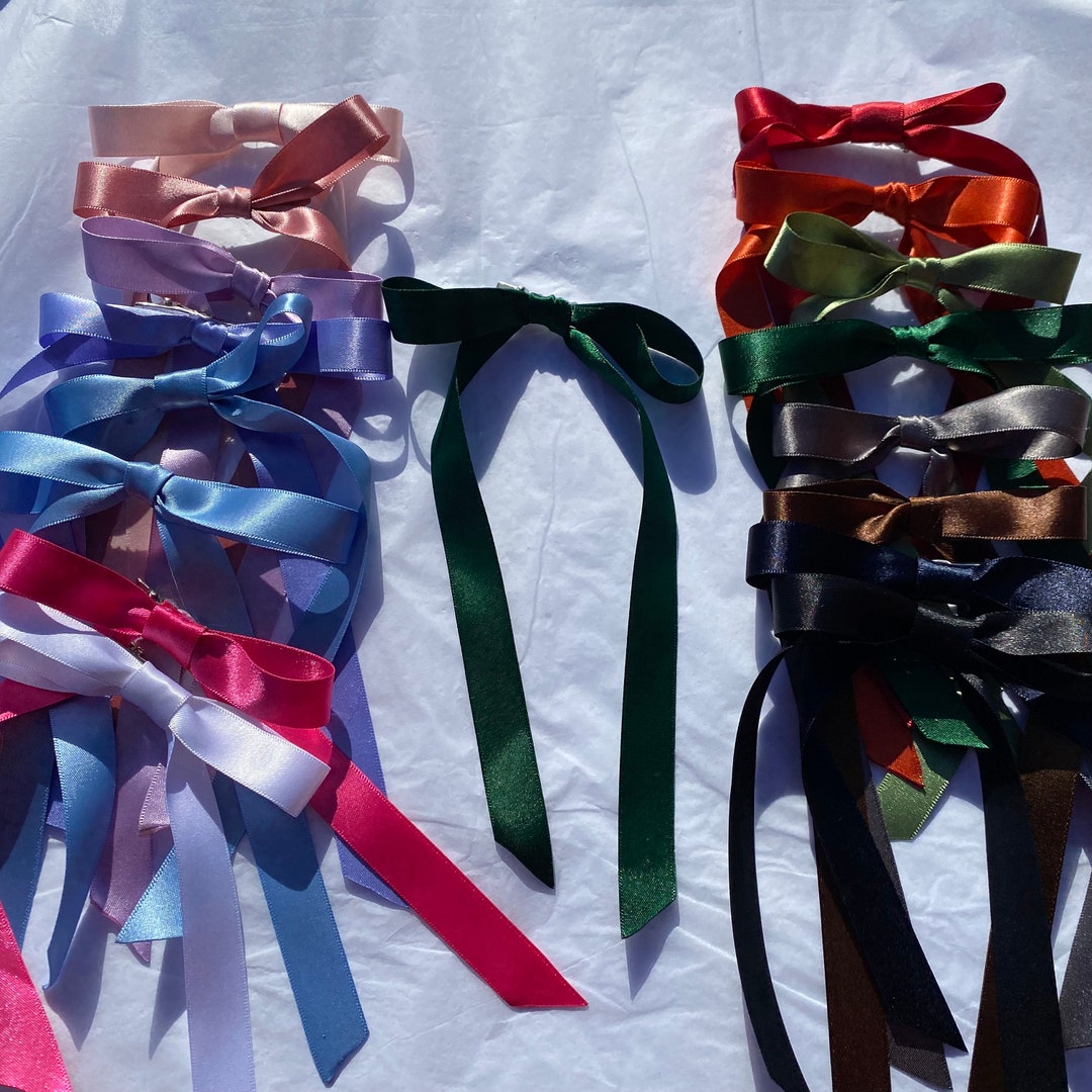 Forest Green Long Tail Satin Hair Ribbon | 16 Colours Available | Hair ...