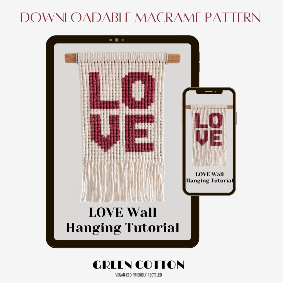 PATTERN: LOVE Macrame Wall Hanging Tutorial - DIY Guide - Etsy