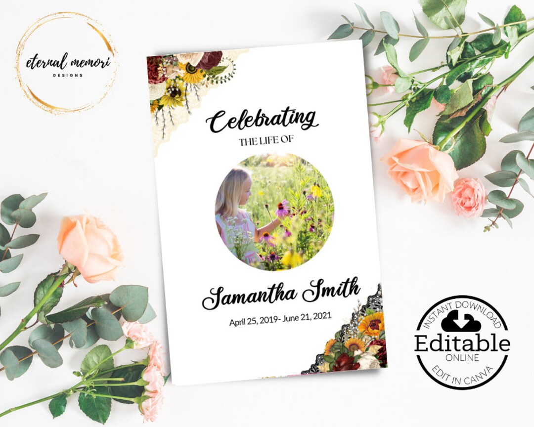 Memorial Service Template, Editable Funeral Program Template ...