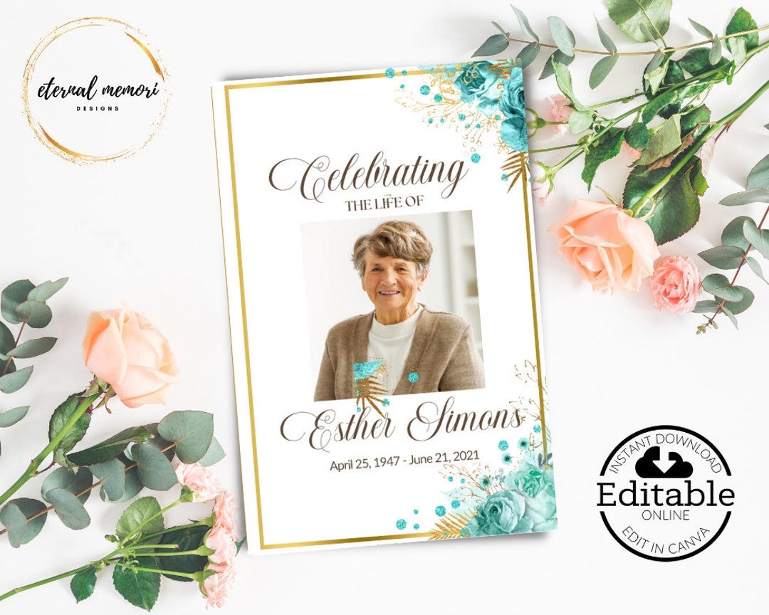 Memorial Service Template, Editable Funeral Program Template, Rose Pink ...