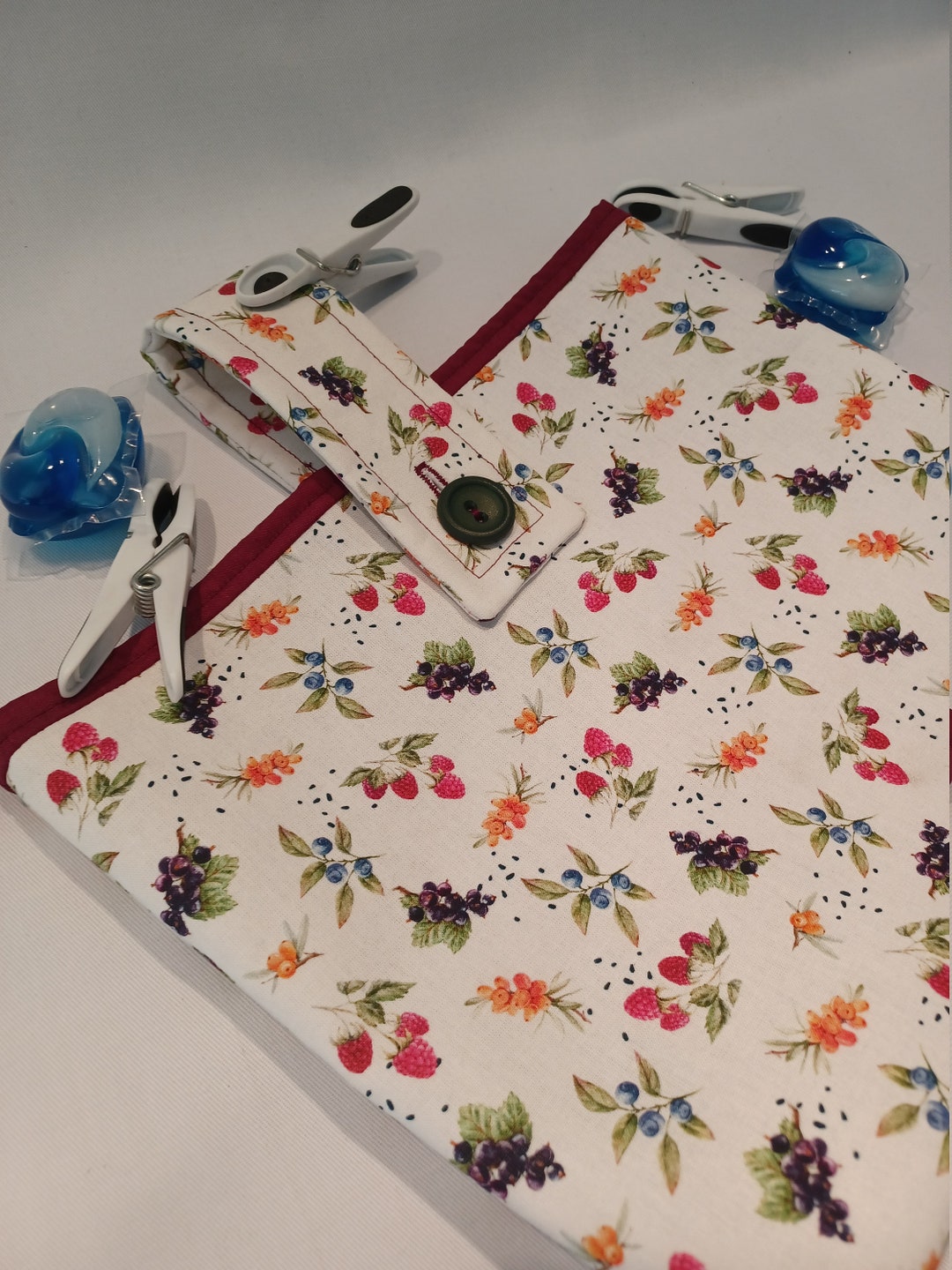Handmade Peg Bag in a Cotton Fabric With a Cute Berry Design and Button ...
