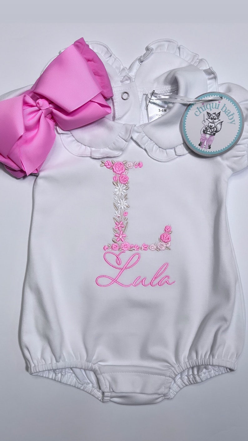 Baby Girl Coming Home Outfit, Floral Embroidery Bubble, Light Pink Bow ...