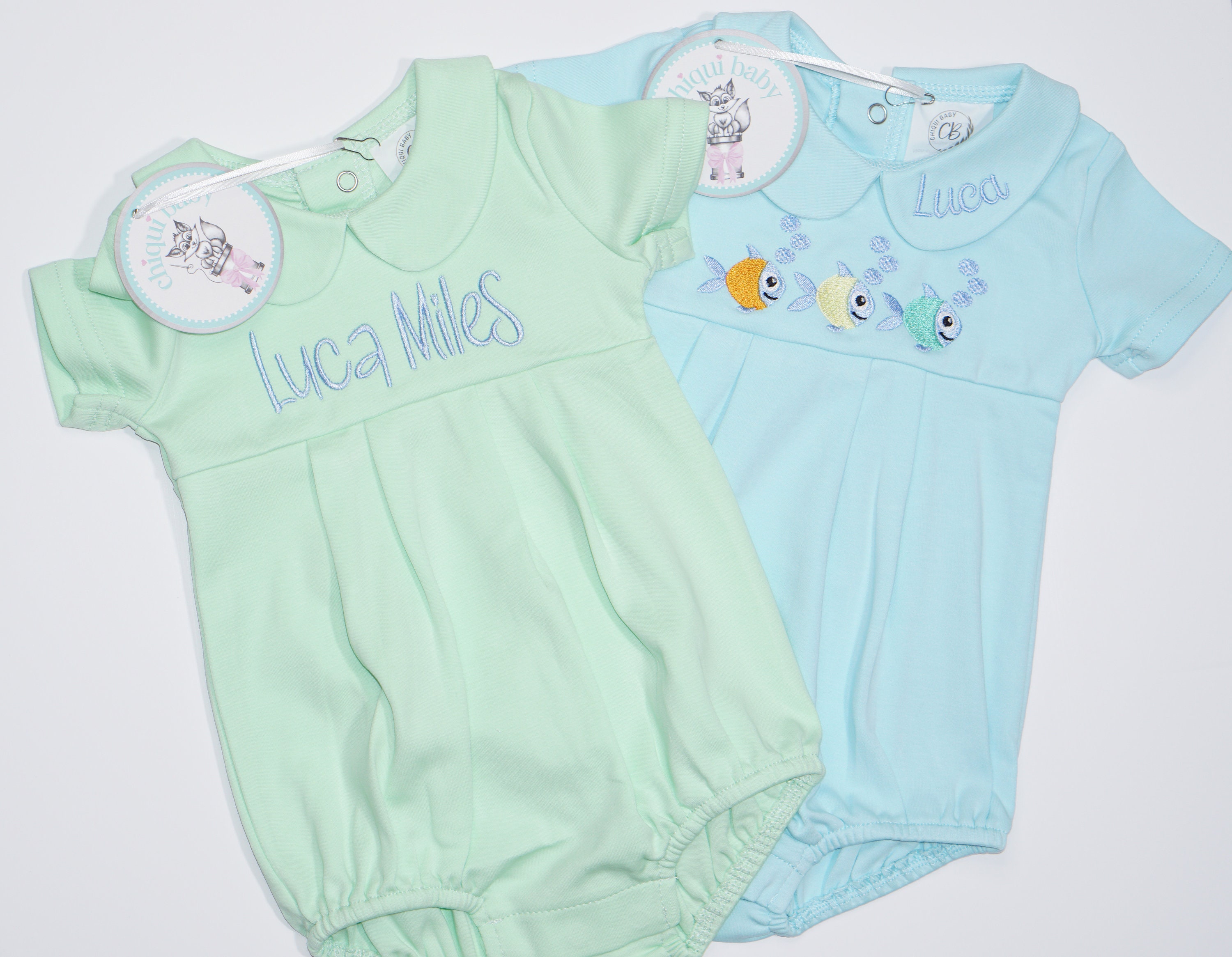 Baby Boy Romper Fish Design, Boy Bubble Coming Home, Embroidered ...
