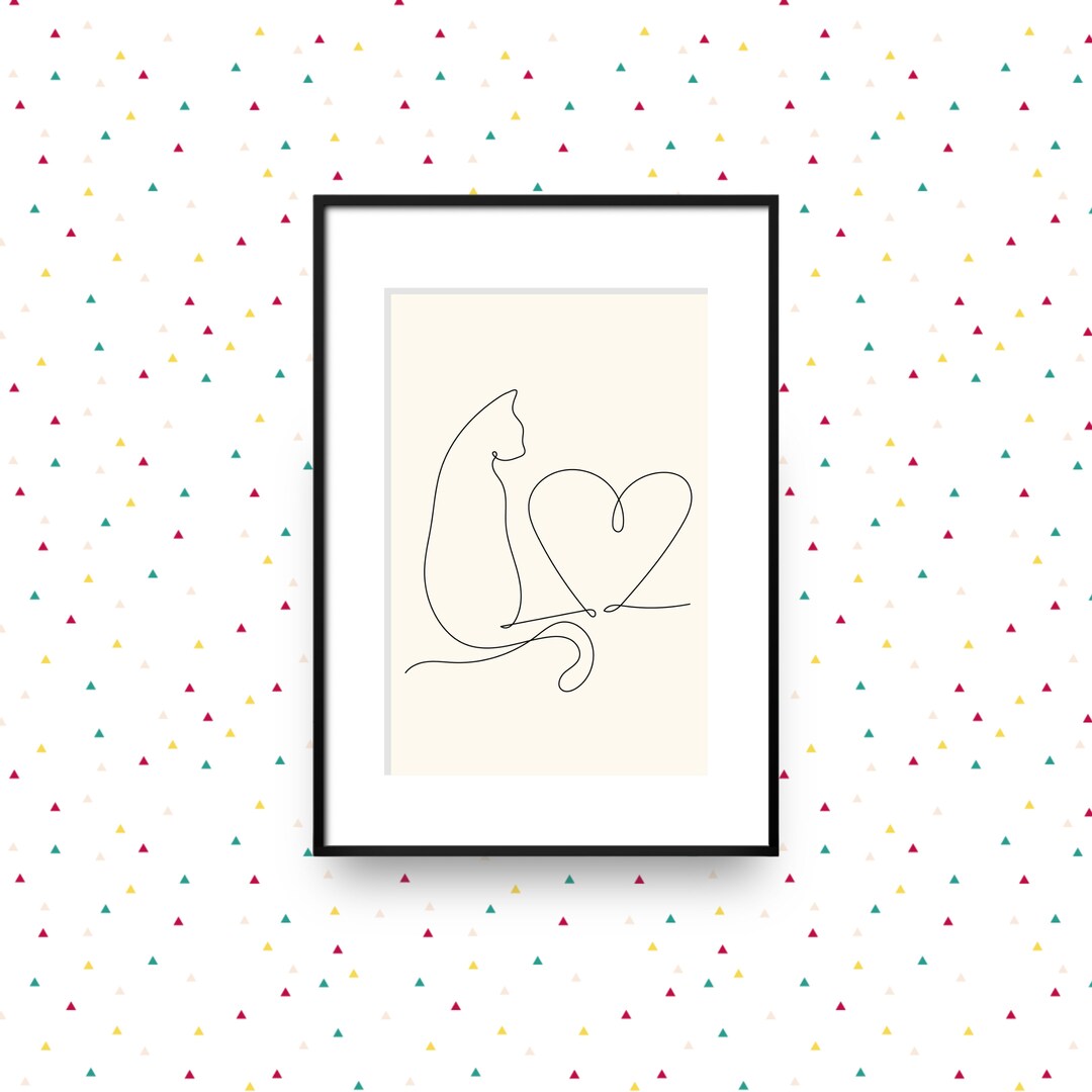Cat Heart Love Continuous Line One Line Art Cat Heart Love Pdf - Etsy