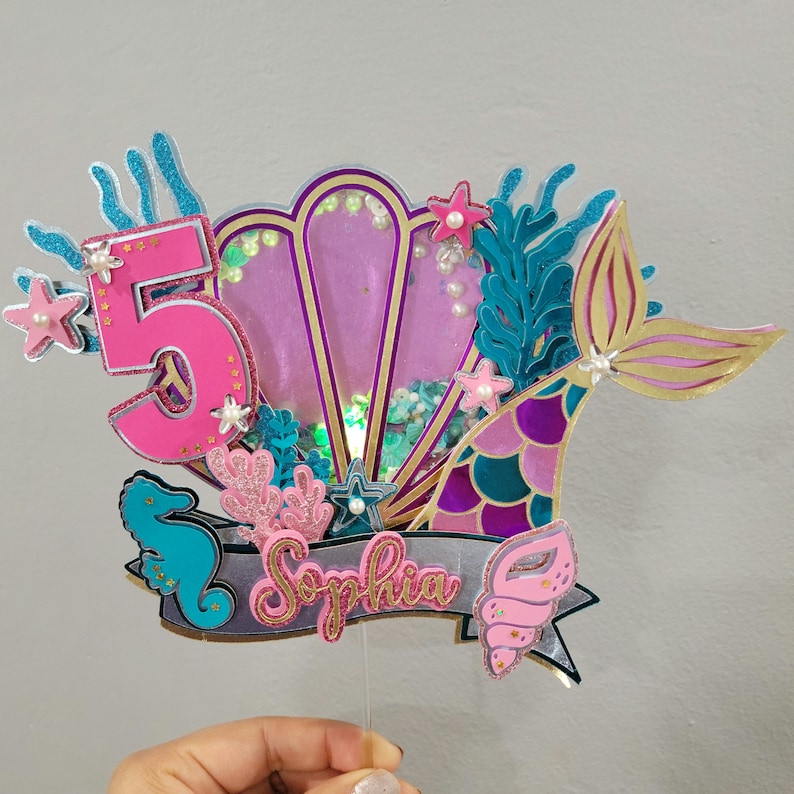Mermaid Theme Cake Topper Personalized Name Age Birthday - Etsy