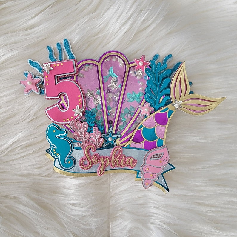 Mermaid Theme Cake Topper Personalized Name Age Birthday - Etsy