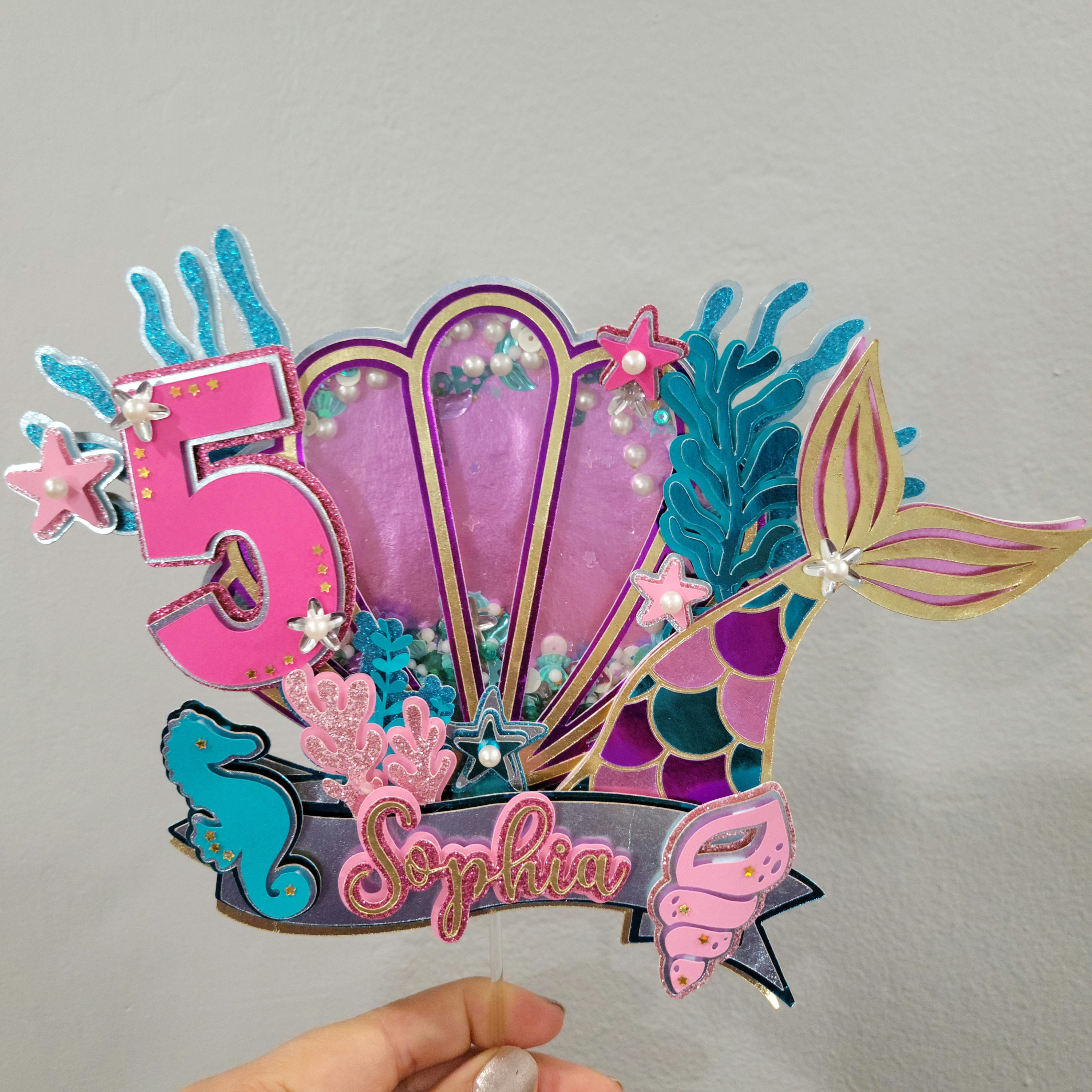 Mermaid Theme Cake Topper Personalized Name Age Birthday - Etsy