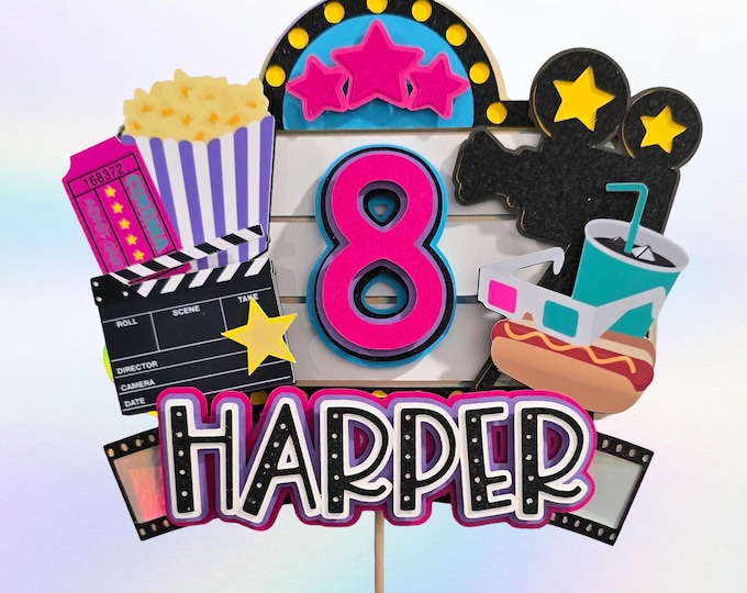 Movie Clapper Board Wooden Cake Topper, Movie Theme Wedding Cake Topper ...