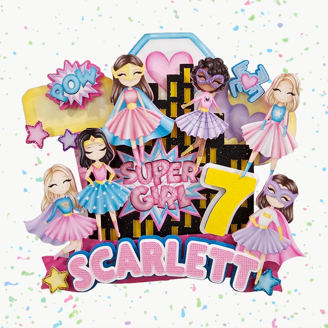 Super Girl Superhero Birthday Cake Toppers | Name and Age ...