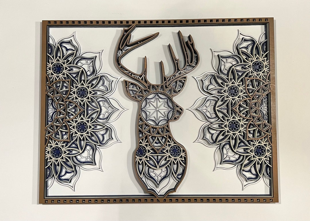 Deer Mandala Art, Giant Sized, 5 Layers, Laser Cut, Hand Stained, Hand ...