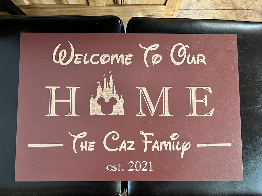 Disney Welcome Home With Last Name and Date 21x15 Carved Wooden Sign ...