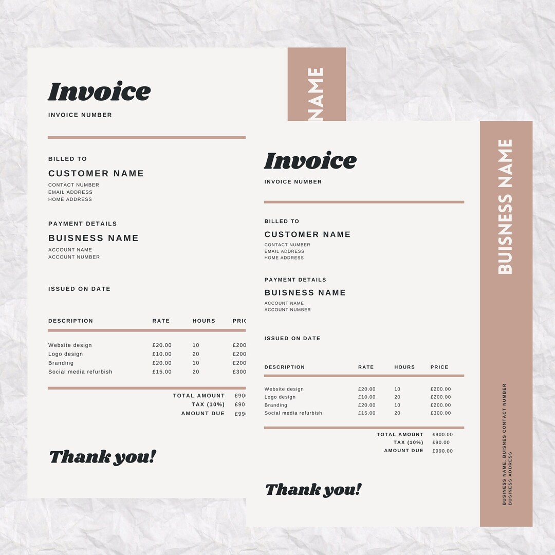 INVOICE TEMPLATE | EDITABLE | Printable. Business Invoice, Receipt ...