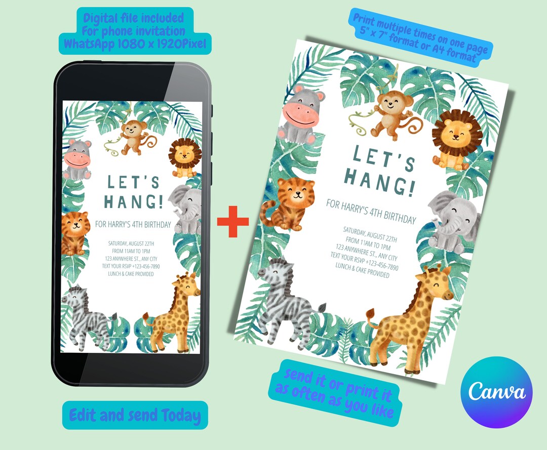 Jungle Phone Birthday Invitation, Safari Phone Invitation, Safari ...
