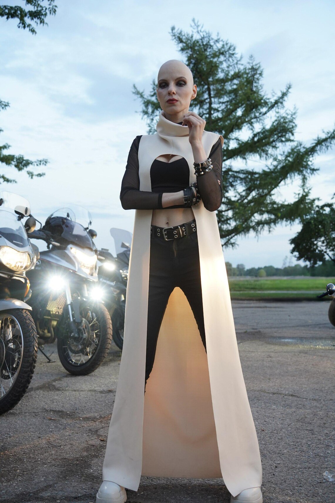 Futuristic White Vest With High Collar – Edgy Long Cape, Cyberpunk ...