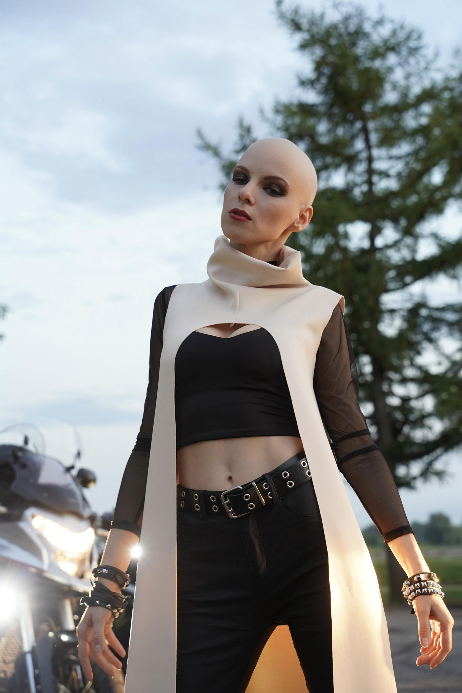 Futuristic White Vest With High Collar – Edgy Long Cape, Cyberpunk ...