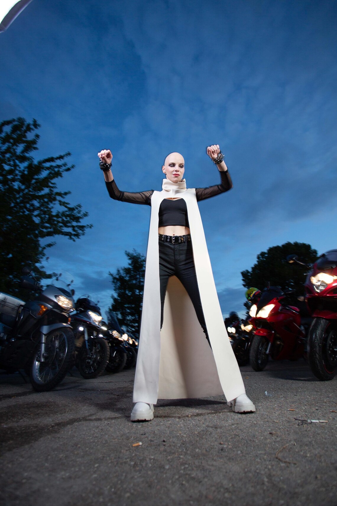 Futuristic White Vest With High Collar – Edgy Long Cape, Cyberpunk ...