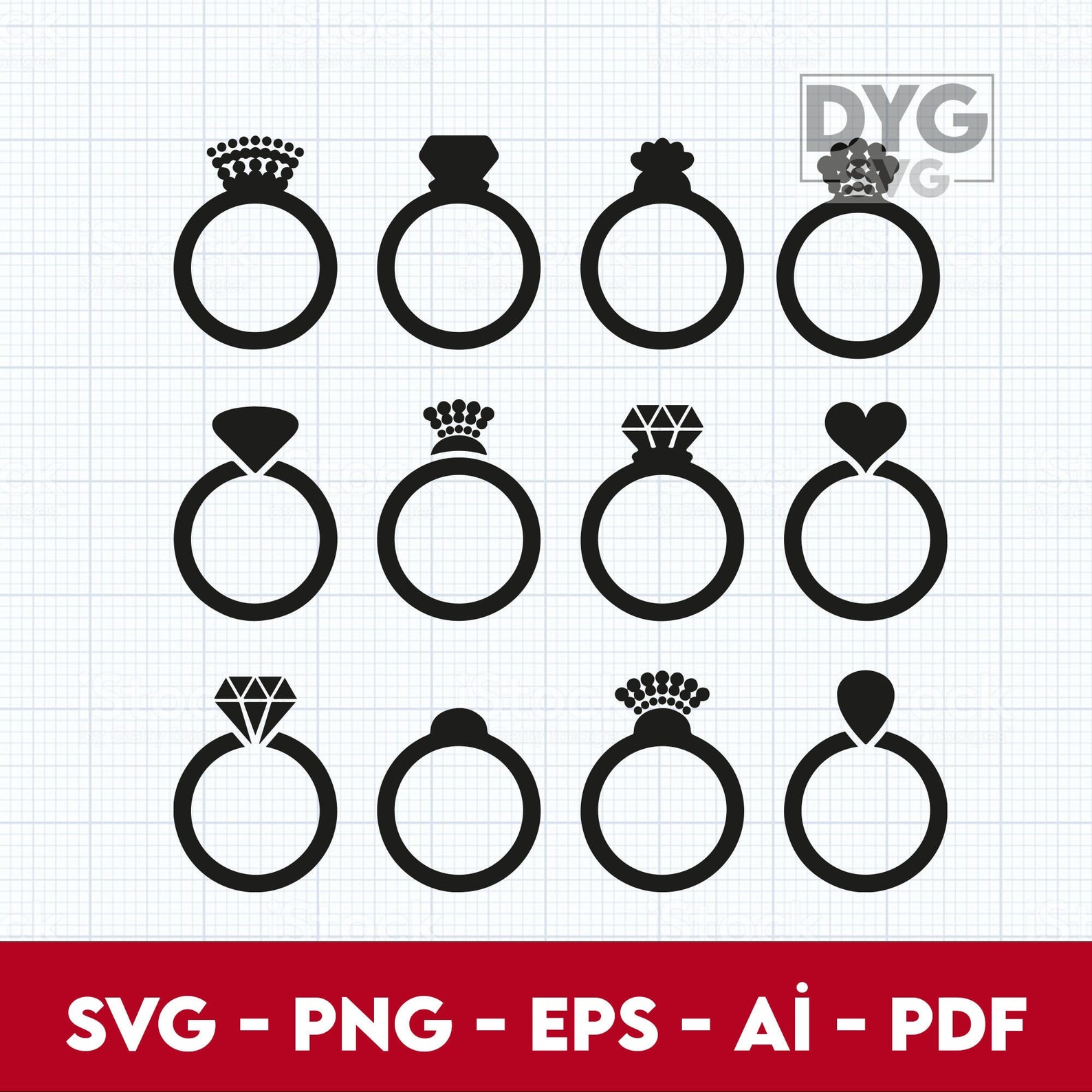 Wedding Ring SVG Bundle, Engagement Ring SVG, Diamond Ring Svg, Ring ...