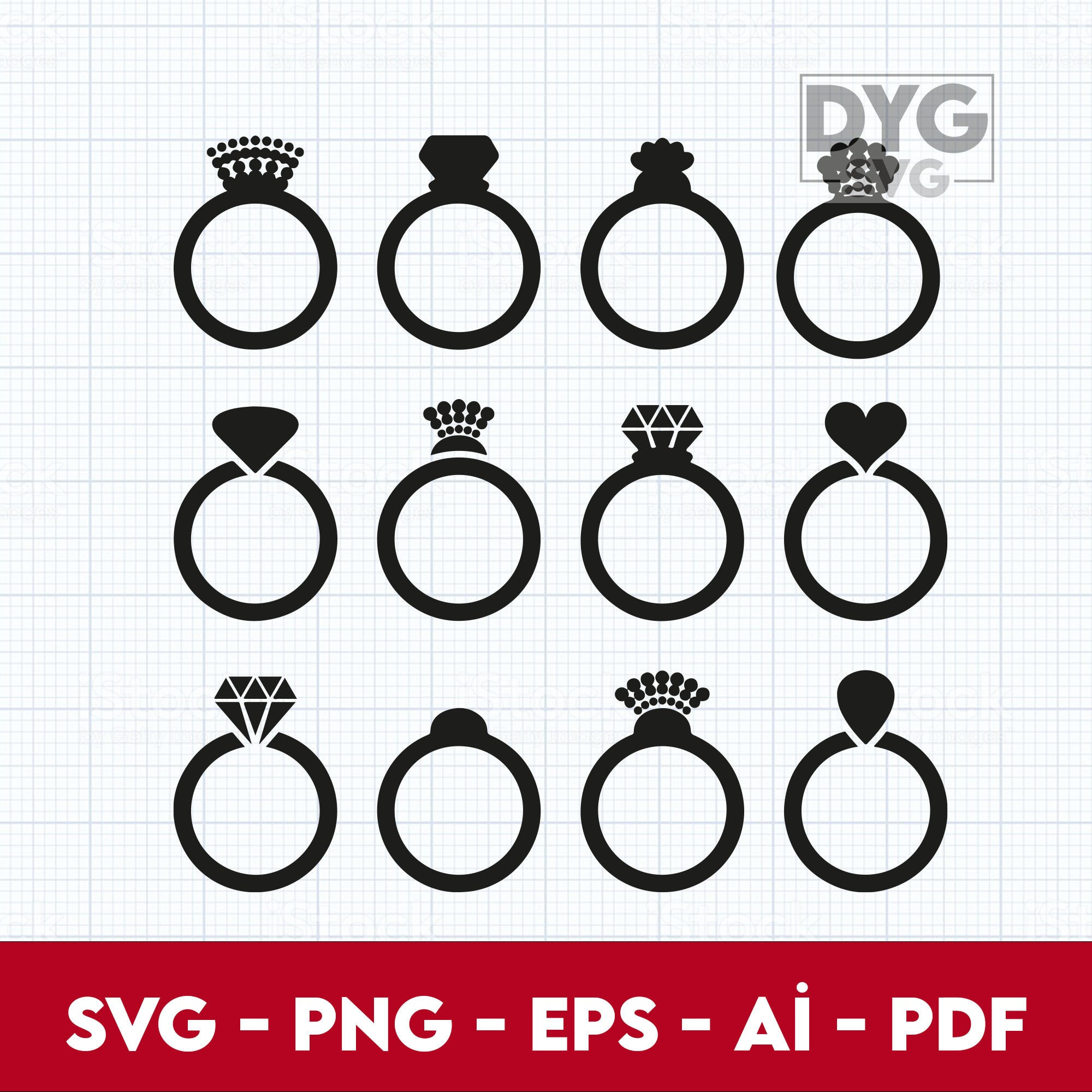 Wedding Ring SVG Bundle, Engagement Ring SVG, Diamond Ring Svg, Ring ...