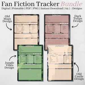 Fanfiction Tracker Sheet Set Printable Bundle Reading Journal Log A4 ...