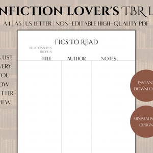 Fanfiction Journal Printable to Be Read List, Reading Tracker, Reading ...