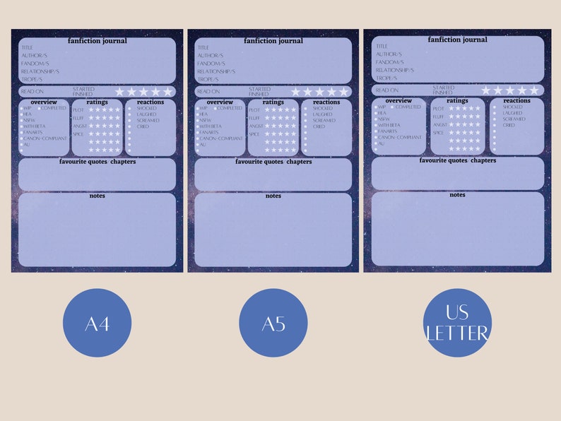 Fanfiction Journal Digital Tracker Sheet Printable Reading - Etsy