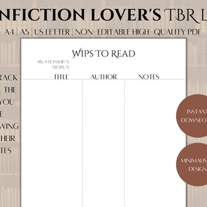 WIP Fanfiction Journal Printable to Be Read List, Reading Tracker, Reading Log, Alternative ...