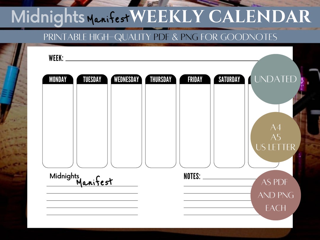 Midnights Manifest Undated Calendar Weekly Sheet Midnights - Etsy