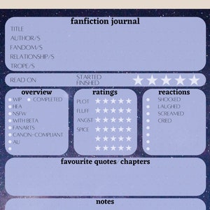 Fanfiction Journal Digital Tracker Sheet, Printable | Reading Diary Log ...
